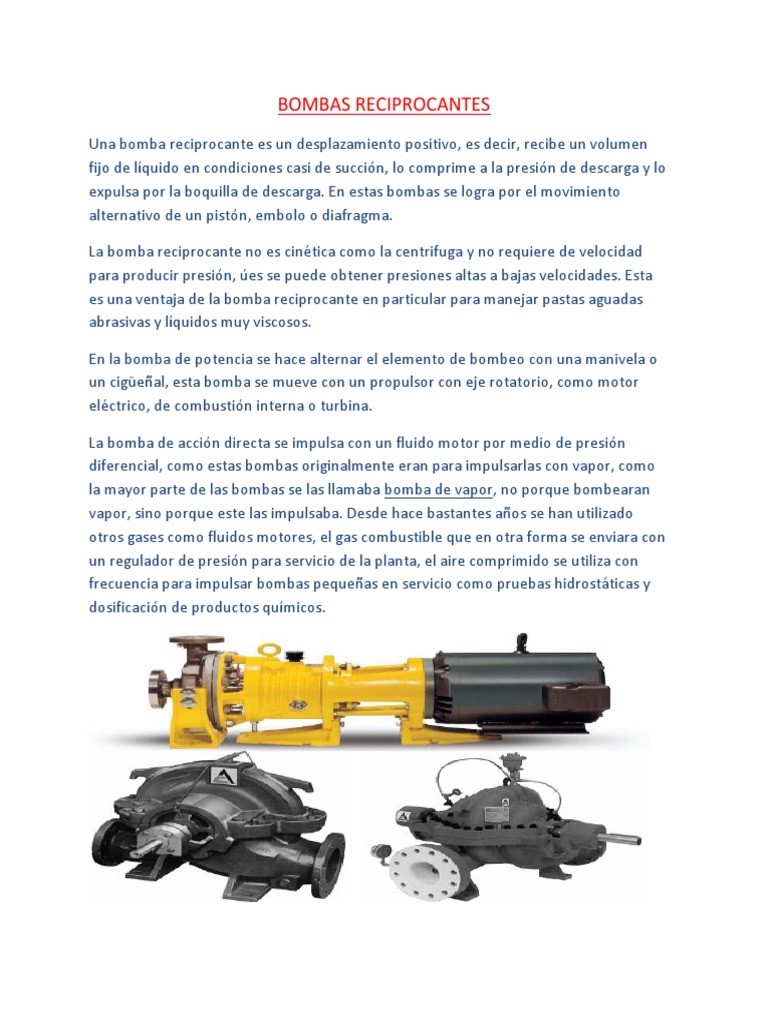 Bombas Reciprocantes | PDF | Bomba | Pistón