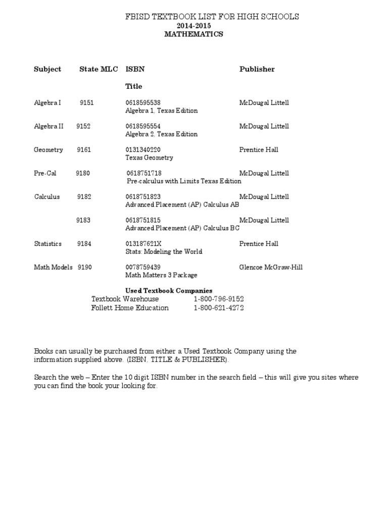 High School Textbook List | Textbook | Advanced Placement | Free 30-day ...