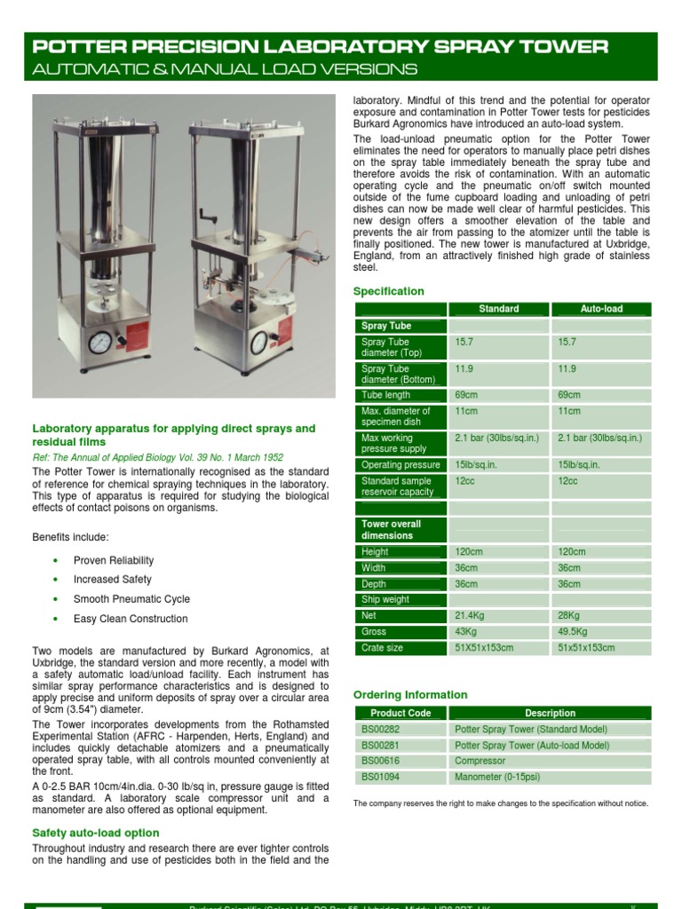 Potter Precision Laboratory Spray Tower: Automatic & Manual Load ...