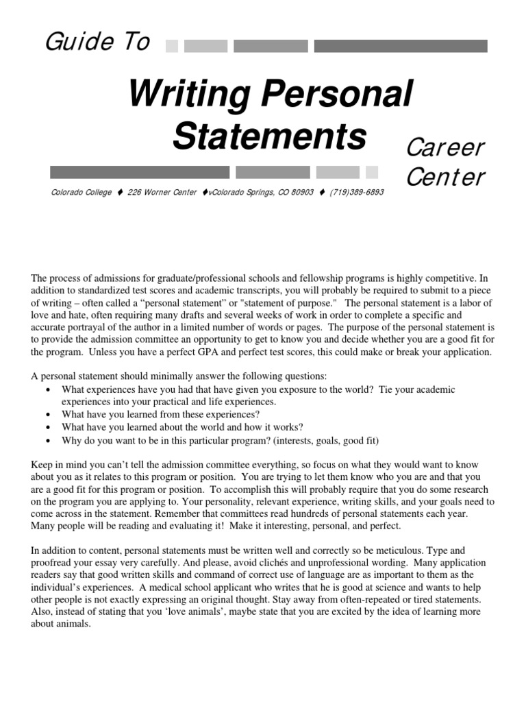 Writing Personal Statements: Guide To | PDF | University And College ...