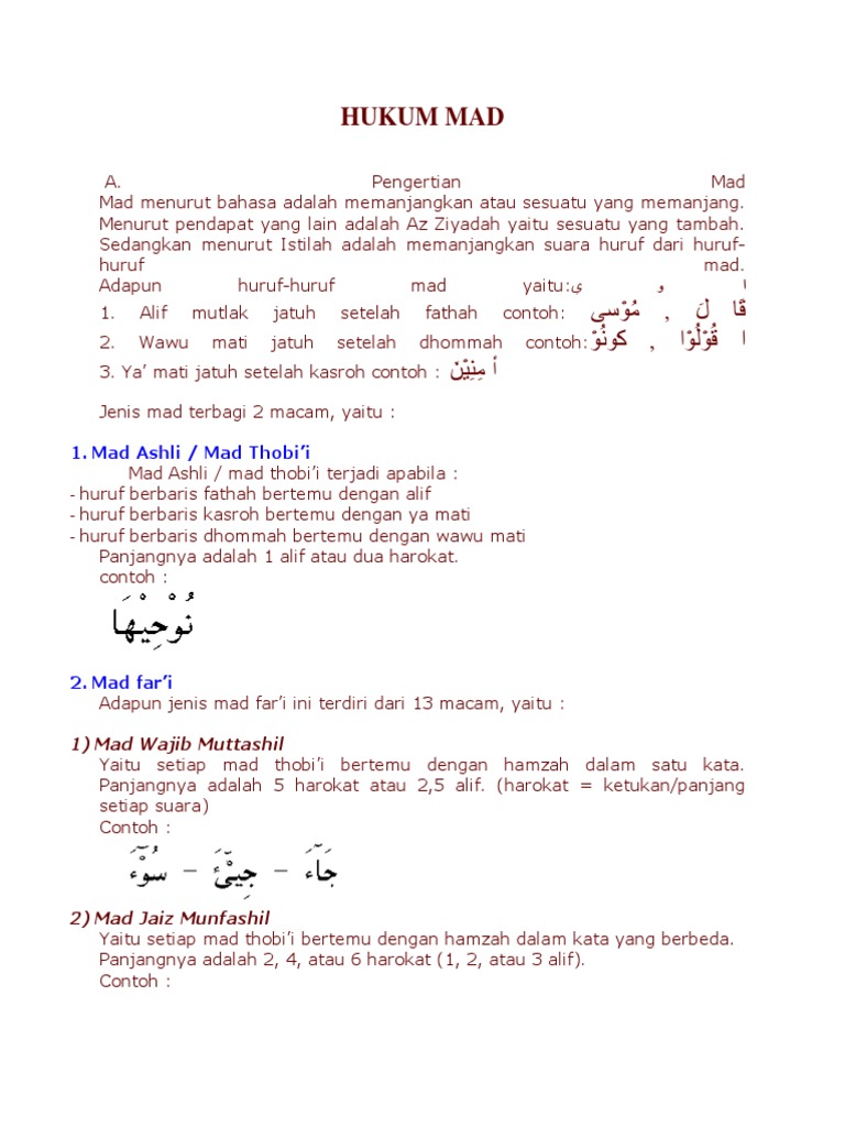 Hukum dan Jenis-jenis Mad dalam Bahasa Arab | PDF