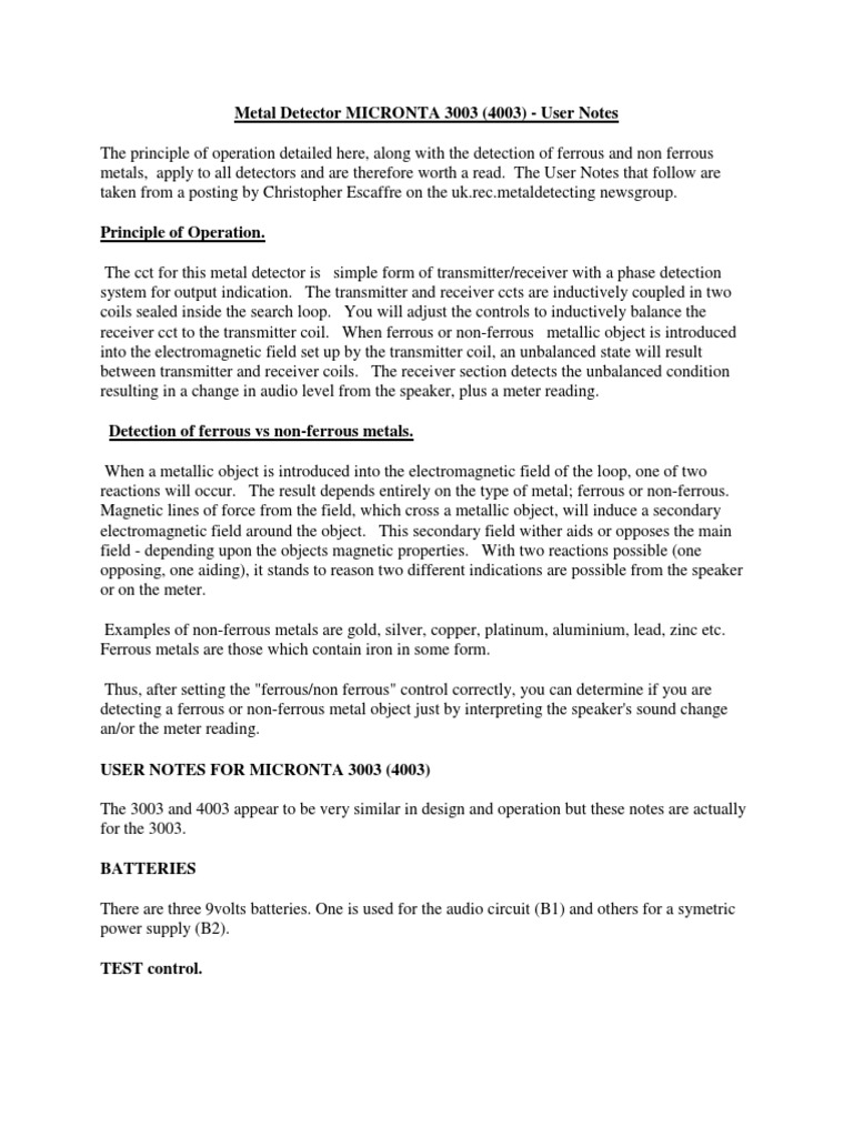 Metal Detector MICRONTA 4003 | Download Free PDF | Metal Detector ...