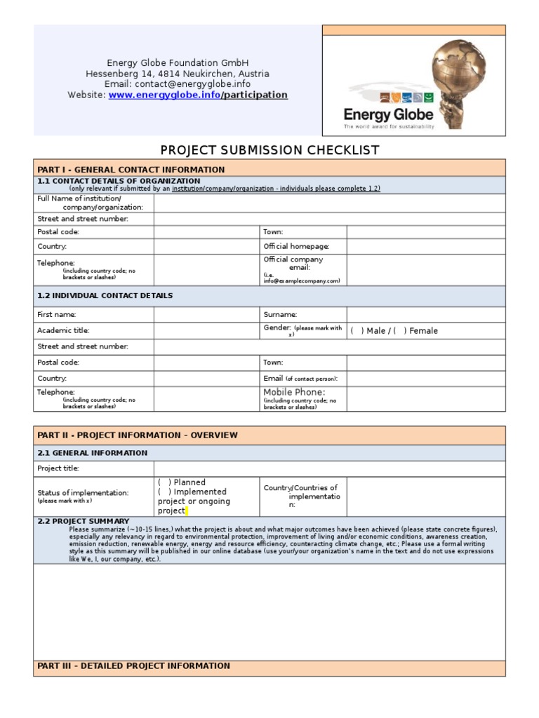 Project Submission Checklist: WWW - Energyglobe.info | PDF ...