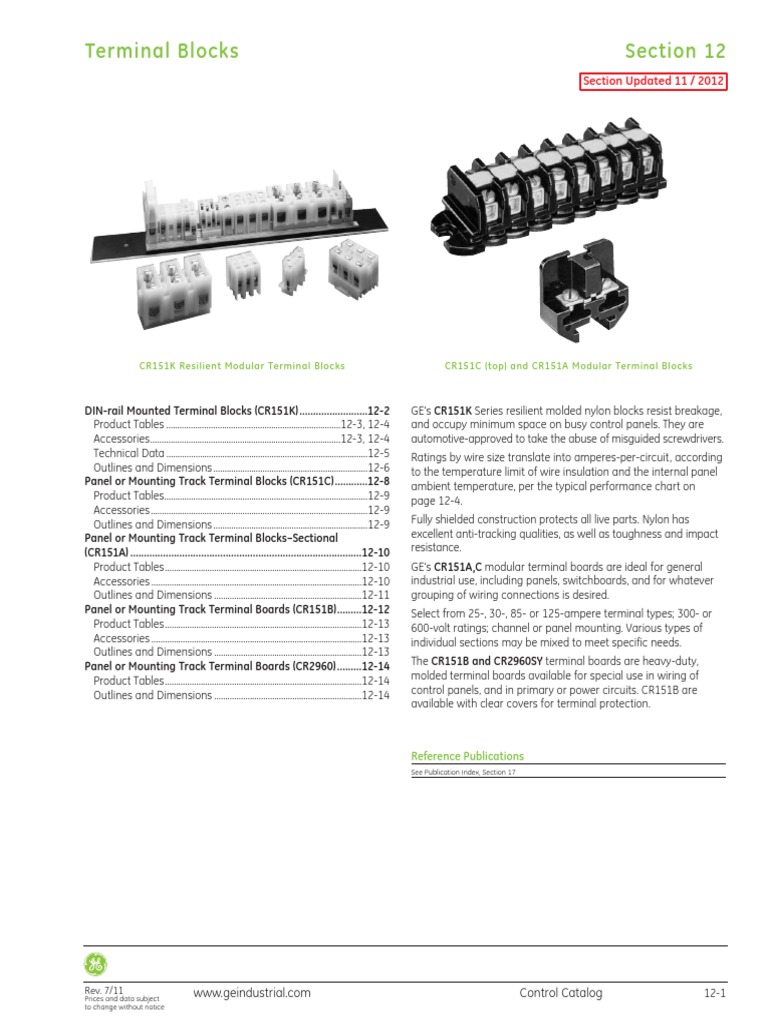 GE's CR151K Series DIN-Rail Mounted Modular Terminal Blocks ...