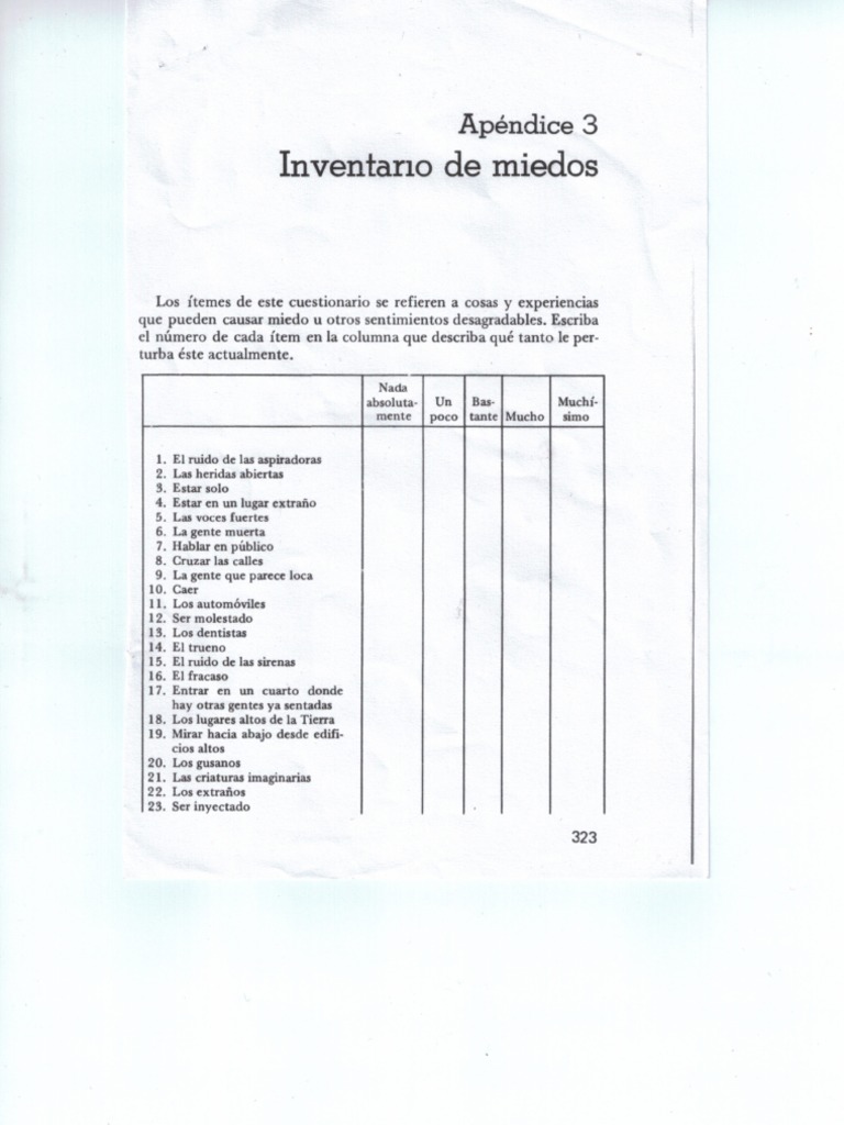 Inventario de Miedos PDF | PDF