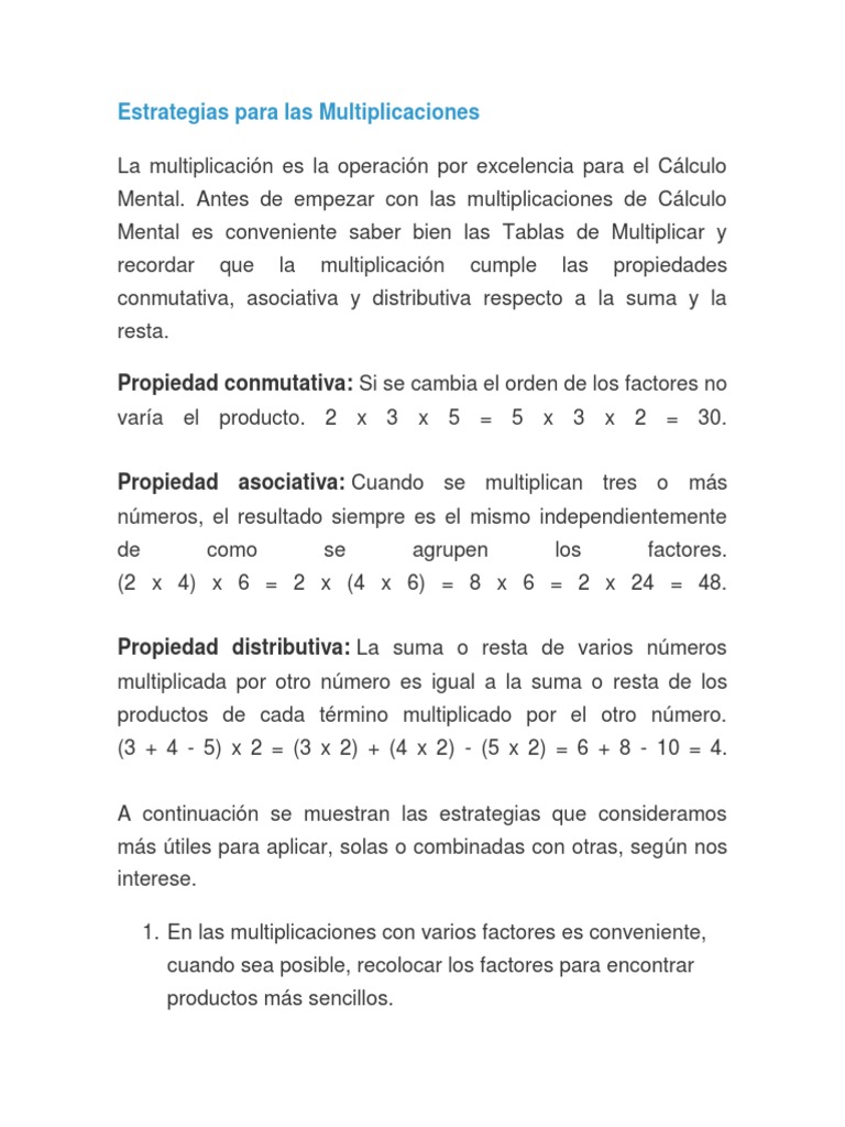 Estrategias para Las Multiplicaciones | PDF | Multiplicación | Sustracción