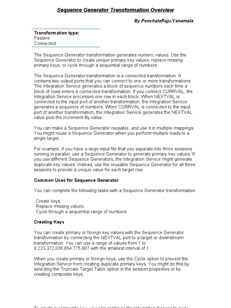 Sequence Generator Transformation Overview Pdf Computer Programming