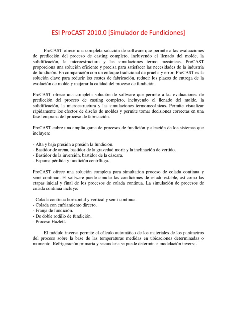 ESI ProCAST 2010 PDF | PDF