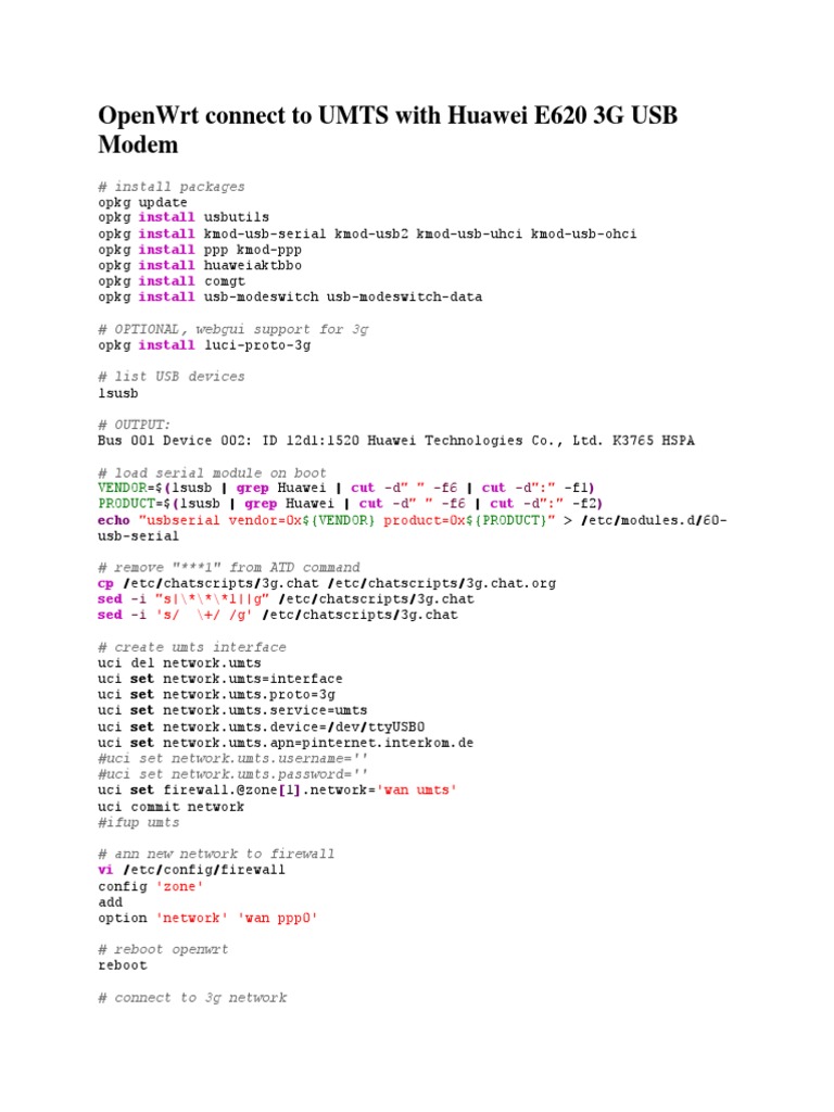 OpenWrt Connect To UMTS With Huawei E620 3G USB Modem | PDF | Computer ...