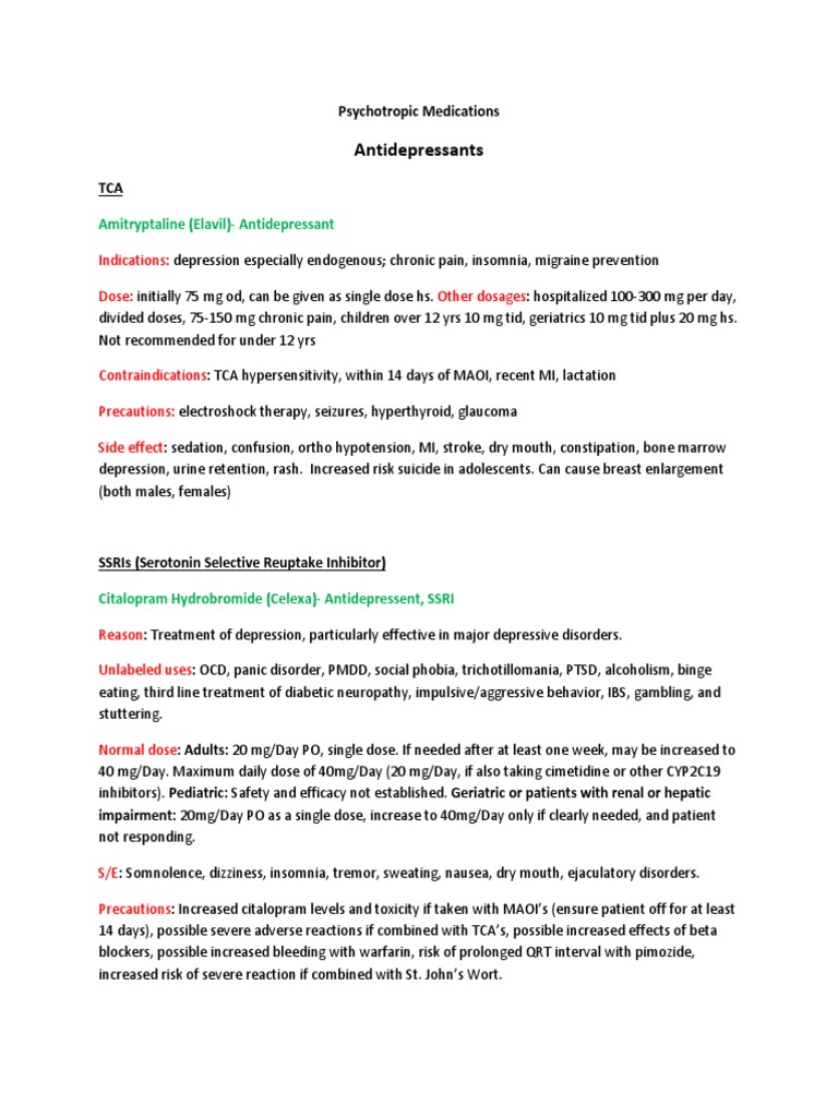 Psychotropic medications guide for depression, OCD and anxiety | PDF ...