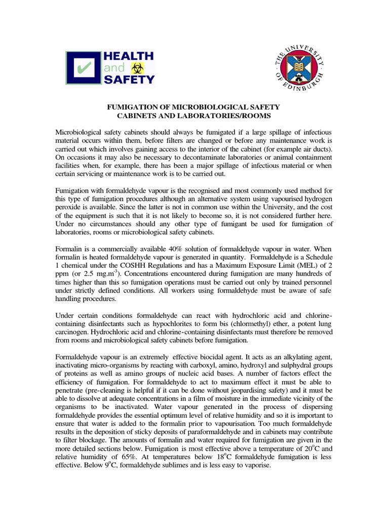 Fumigation Procedure | Formaldehyde | Duct (Flow)