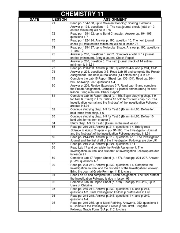Chemistry 11 - Lessons 71-95 | PDF