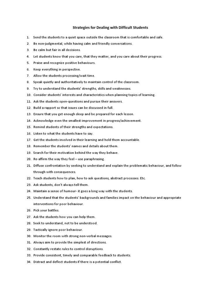Effective Strategies for Difficult Students | PDF | Behavior | Classroom