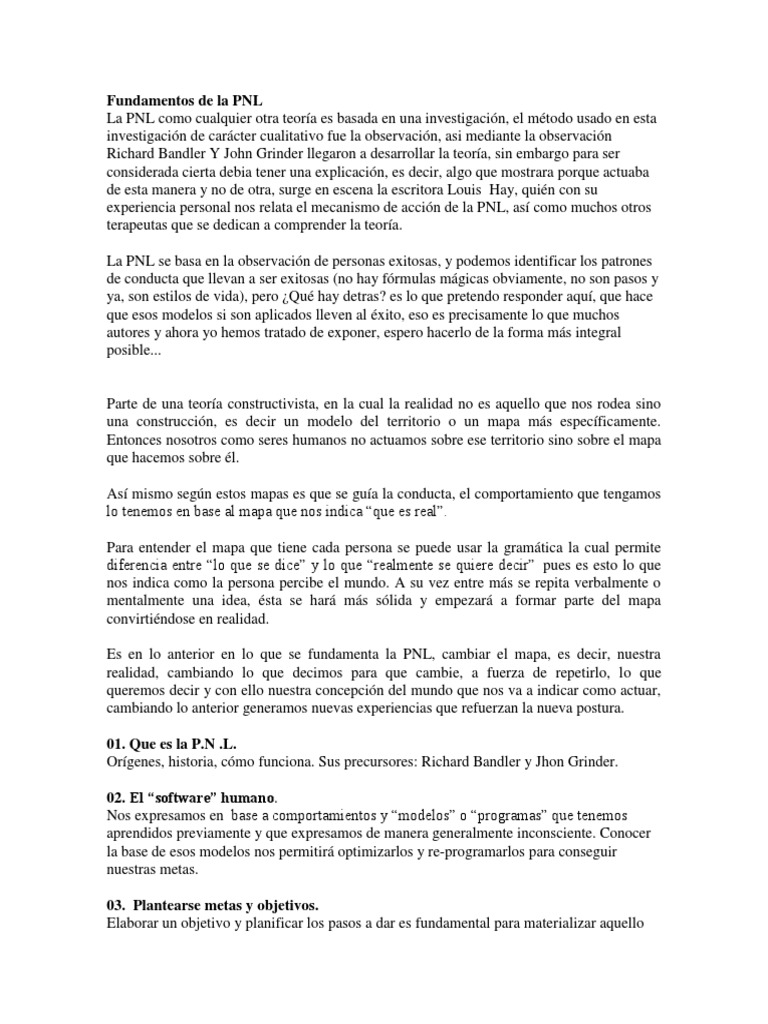 Fundamentos de La PNL | PDF | Programación neurolingüistica | Conceptos psicologicos