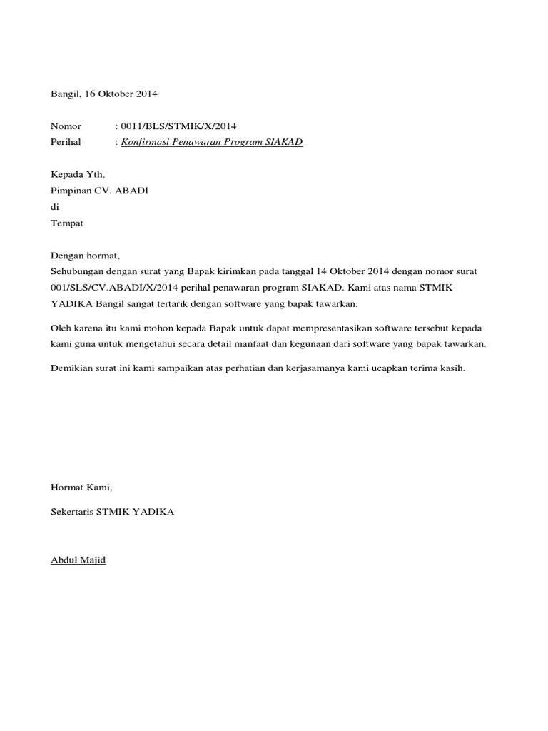 Surat Balasan (Full Block Style) PDF | PDF