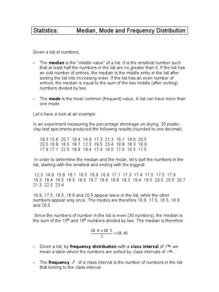 Median Mode | PDF | Median | Mode (Statistics)