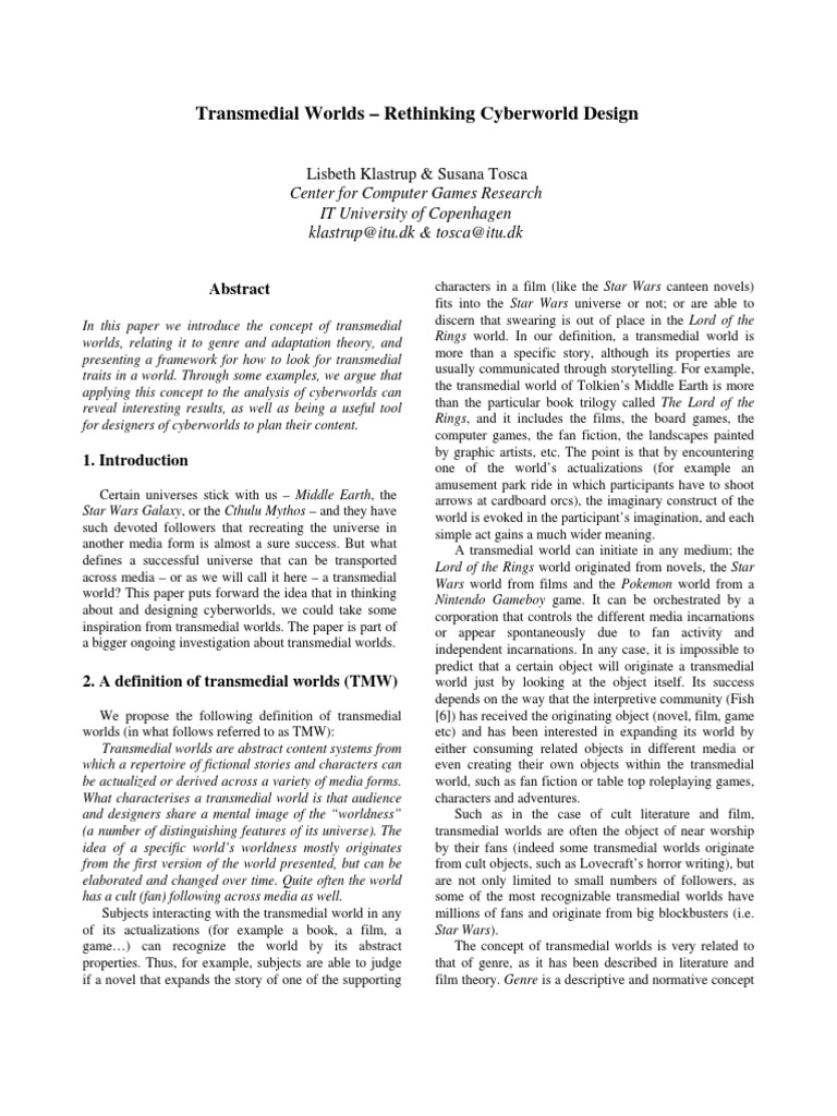 Transmedial Worlds PDF | PDF
