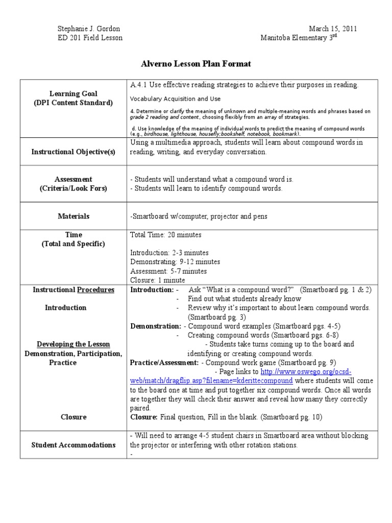 Ed 201 Compound Word Lesson Plan | PDF