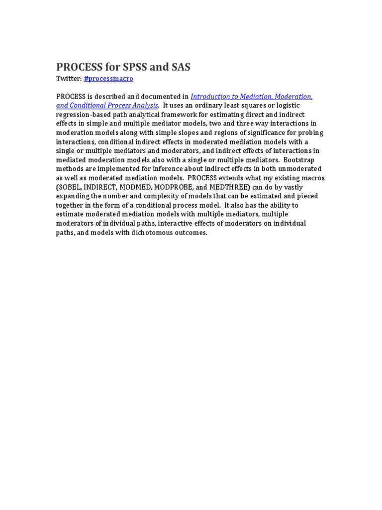 SPSS PROCESS Macro Overview and Guide | PDF | Regression Analysis | Sas ...