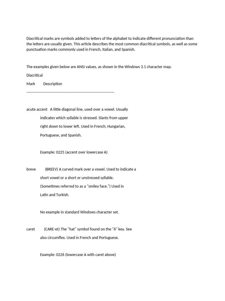 Diacritical Marks Are Symbols Added To Letters of The Alphabet To ...