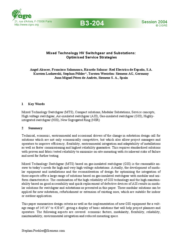 Mixed Technology HV Switchgear and Substations | PDF | Electrical ...