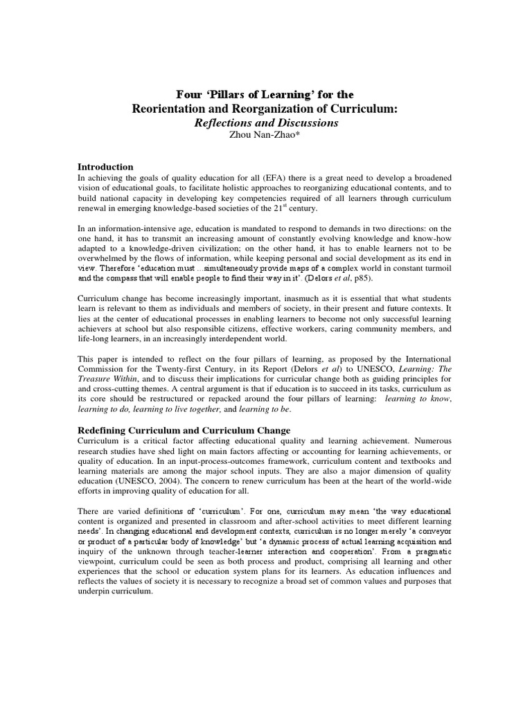 Reorienting and Reorganizing Curriculum Around the Four Pillars of ...