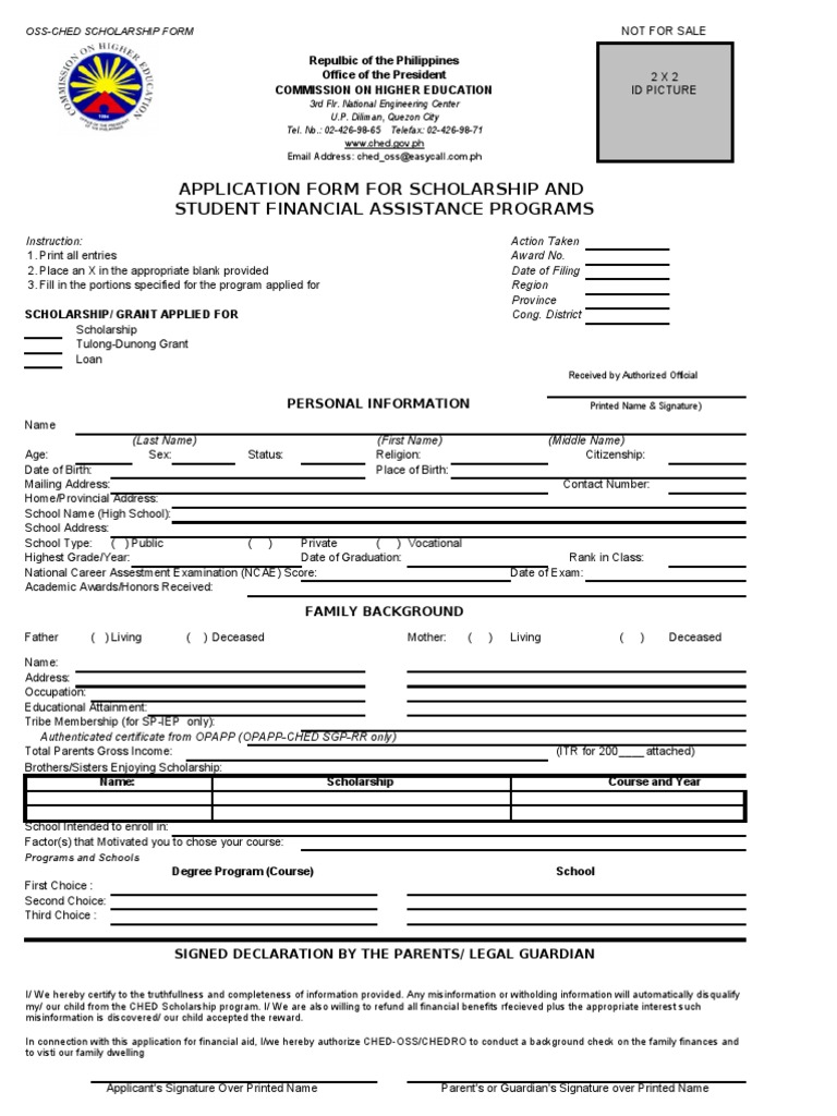 Oss-Ched Scholarship Form | PDF | Educational Stages | Academia
