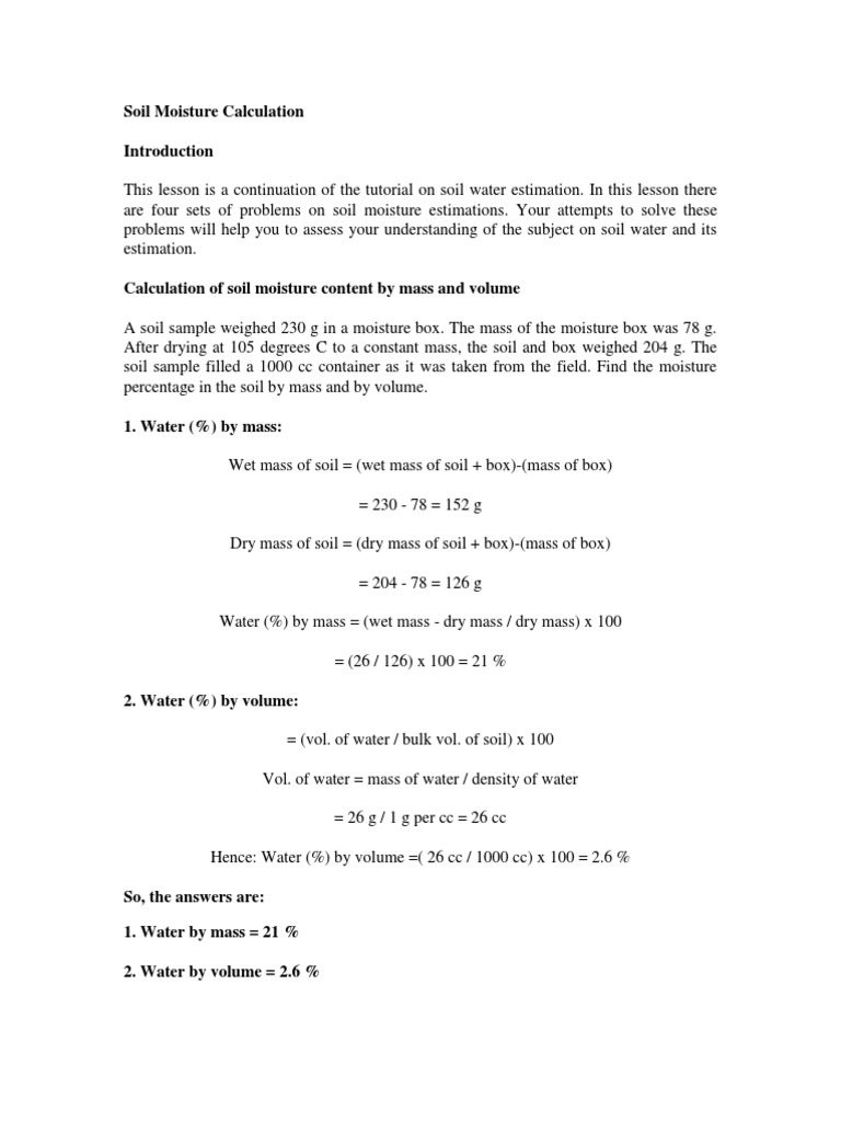 Calculating Soil Moisture | Soil Moisture Content Chart – SSKEHG