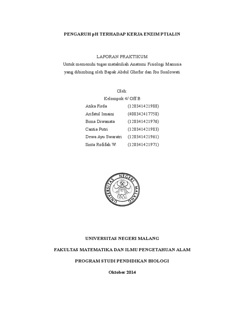 Pengaruh PH Terhadap Kerja Enzim Ptialin | PDF