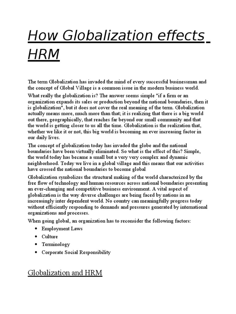 Globalization's Impact on HRM Practices | PDF | Human Resource ...