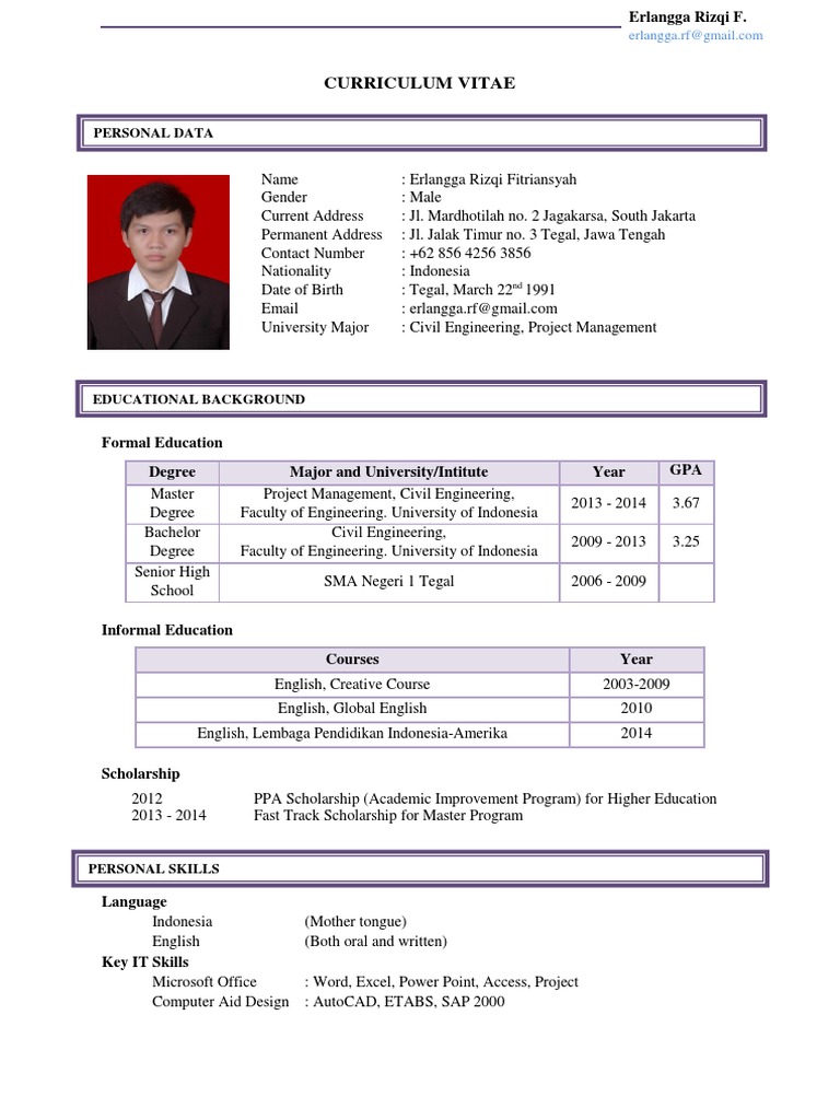 CV Erlangga Rizqi F | PDF | Academic Degree | Engineering