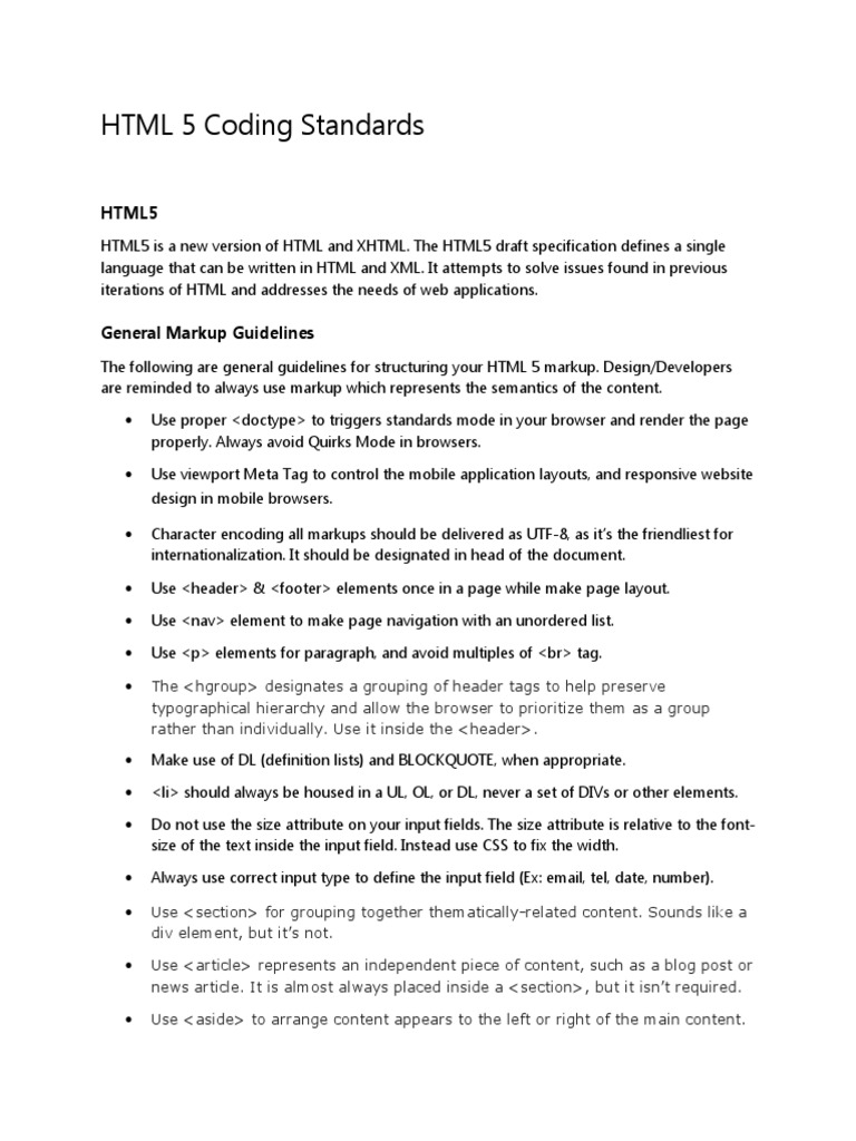 HTML 5 Coding Standards | Html | Html Element