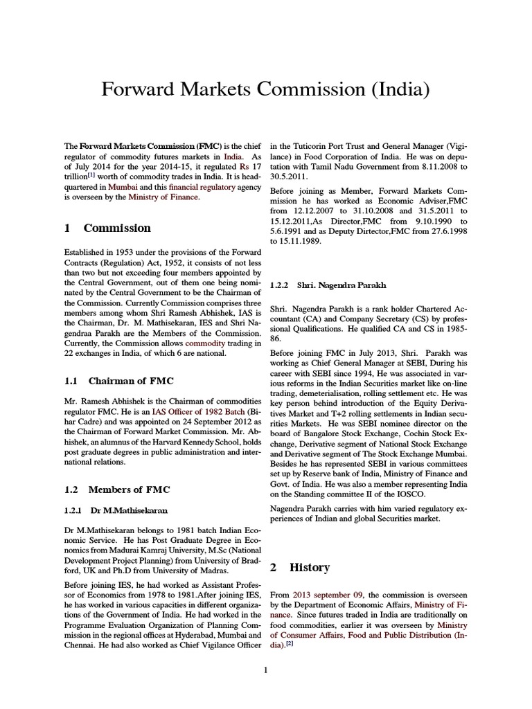 Forward Markets Commission (India) PDF | PDF | Futures Contract ...