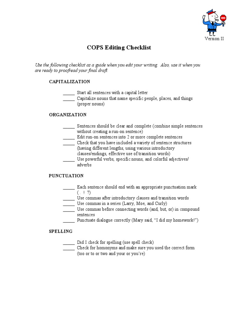 COPS Editing Checklist PDF | PDF | Language Arts & Discipline | Foreign ...