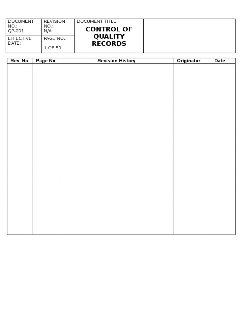 ISO - Control of Quality Records | Document | Iso 9000