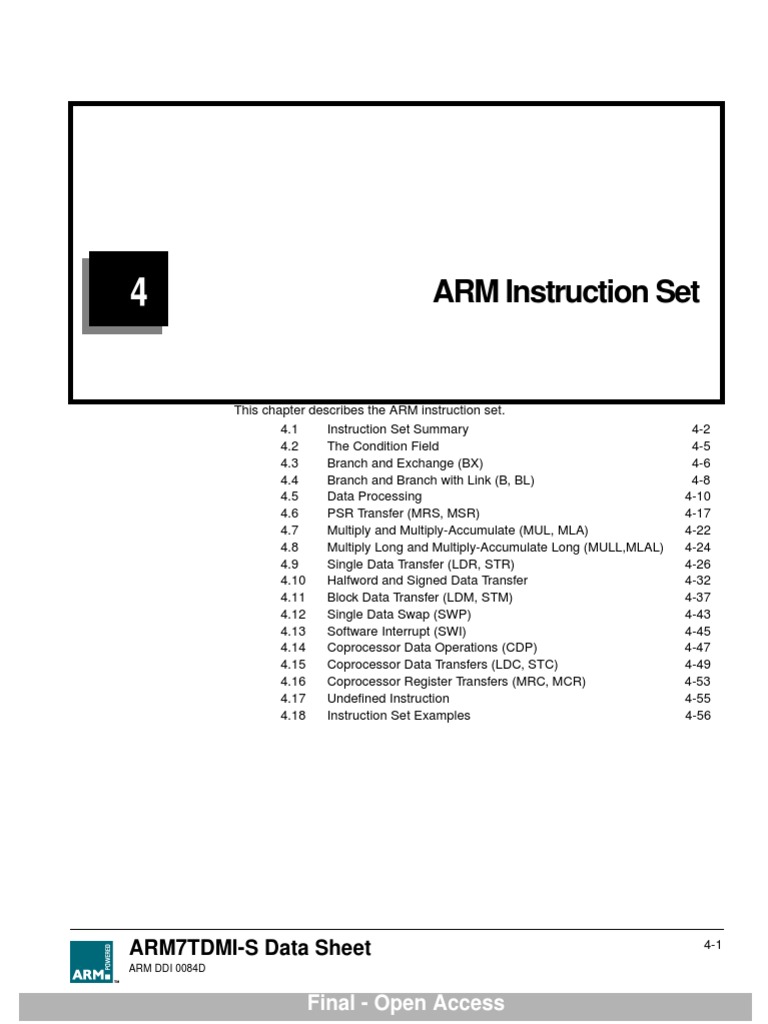 ARM Instruction Set: ARM7TDMI-S Data Sheet | PDF | Arm Architecture | Assembly Language
