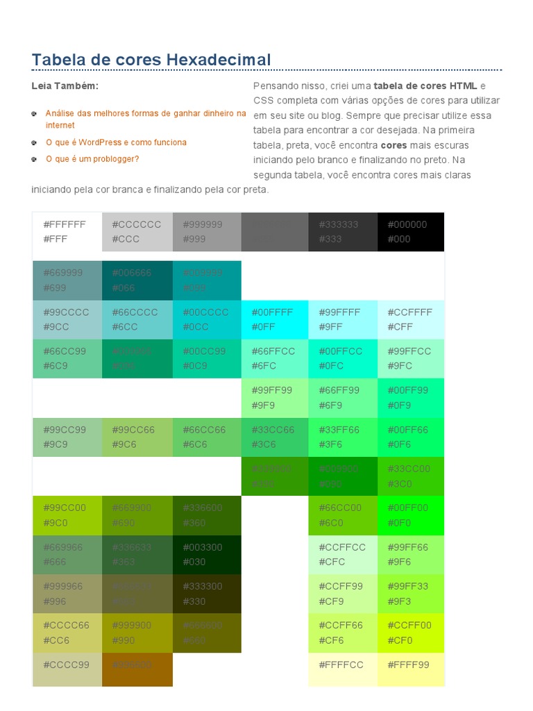 Tabela De Cores Html E Css Completa Pdf Pdf Software Unix