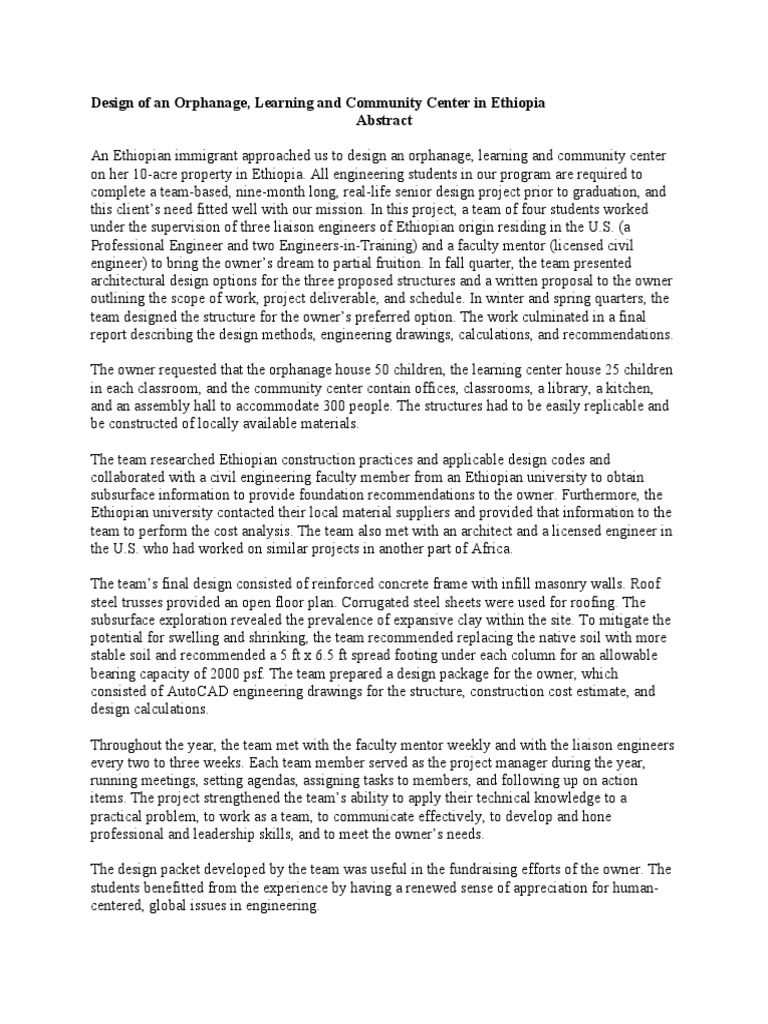 Design of An Orphanage, Learning and Community Center in Ethiopia | PDF ...