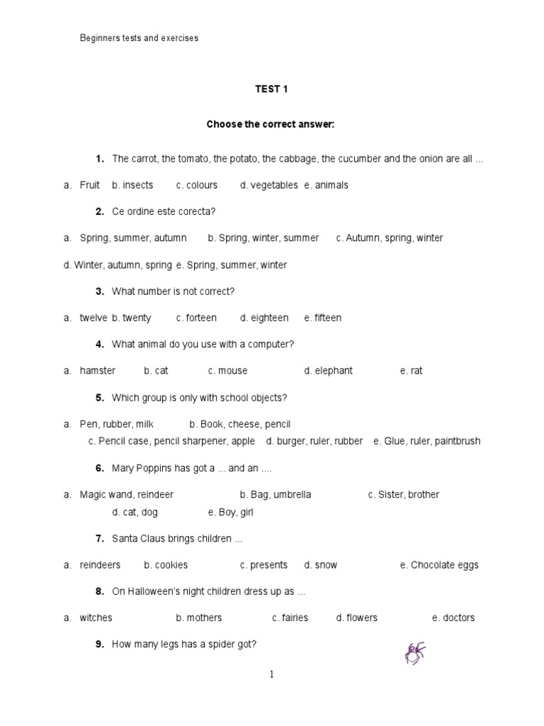 English Test Primary 1 | Nature