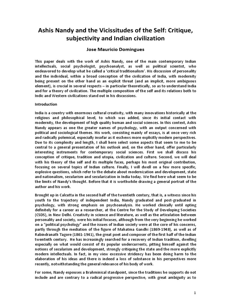 Ashis Nandy | PDF | Mahatma Gandhi | Psychoanalysis