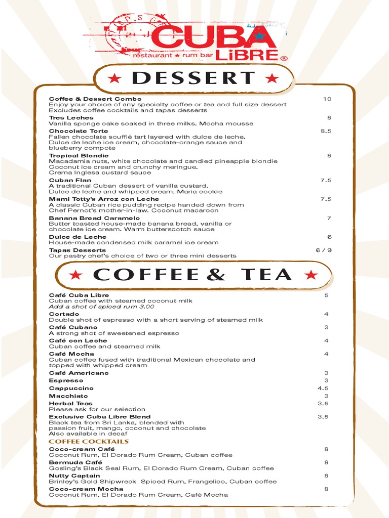 Cuba Libre Dessert Menu | PDF | Caramel | Desserts