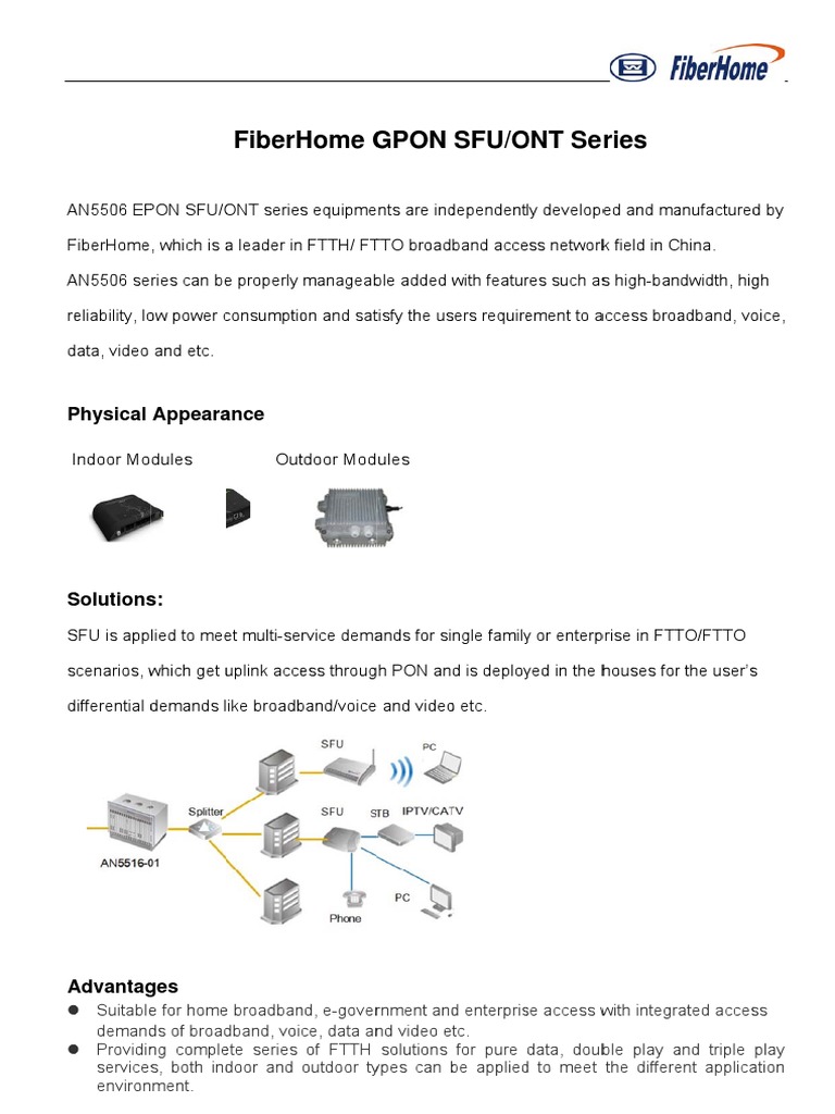FiberHome GPON SFU/ONT Solutions | PDF