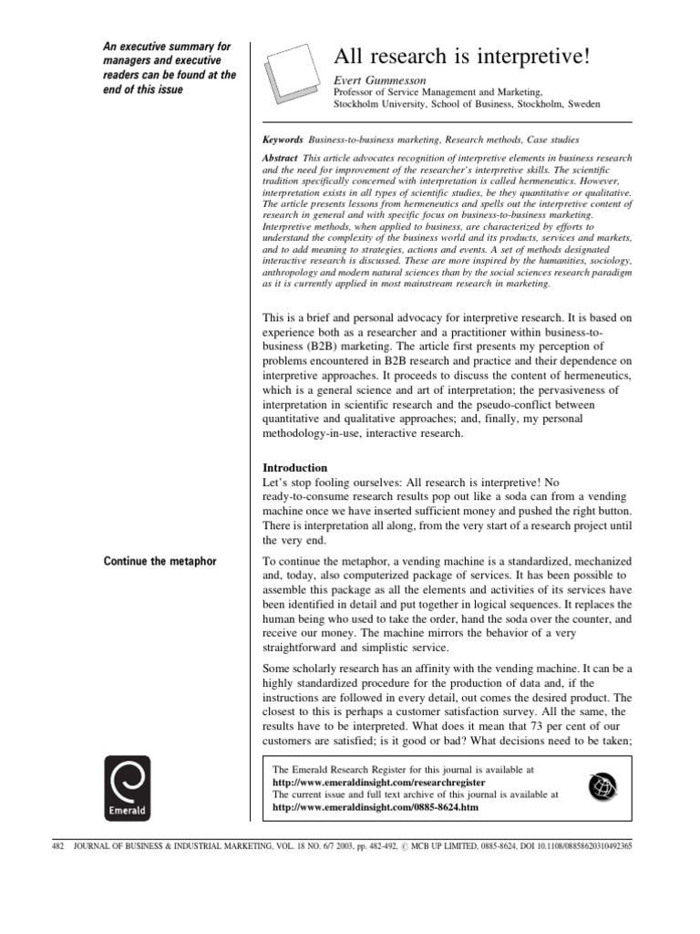 All Research Is Interpretive | PDF | Qualitative Research | Marketing