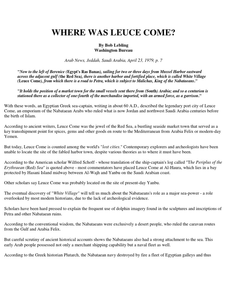 Where Was Leuce Come? | PDF | Red Sea | Saudi Arabia
