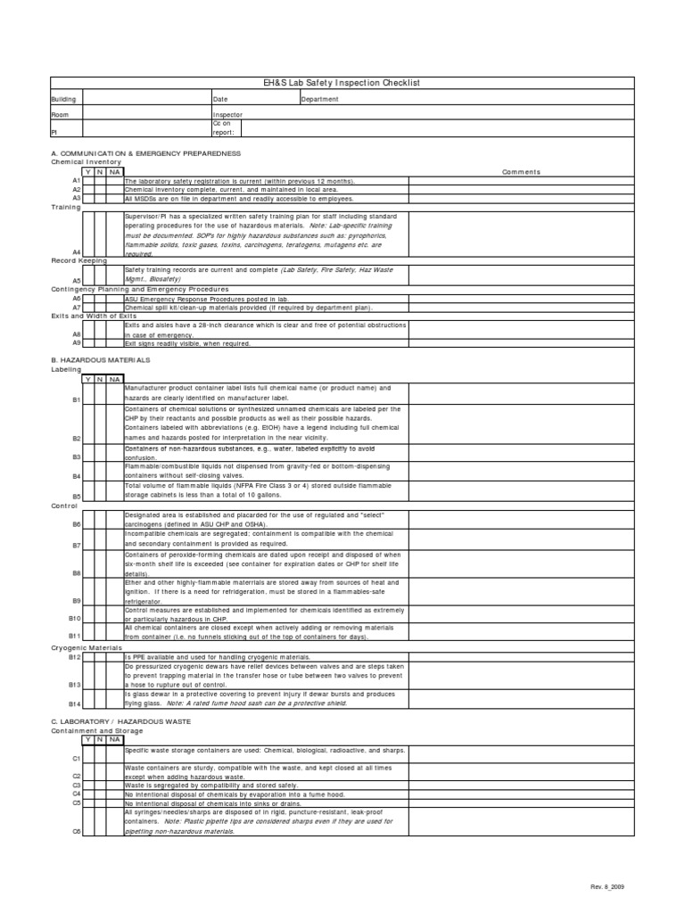 Lab Safety Check List PDF | Download Free PDF | Personal Protective ...