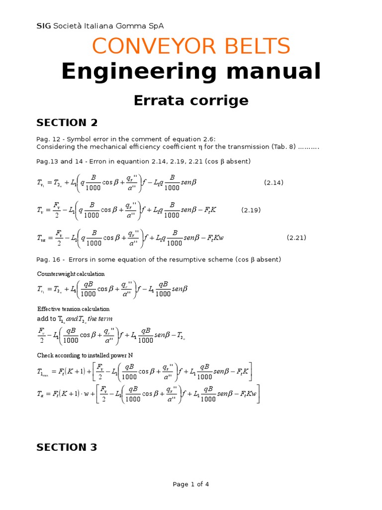 Engineering Manual: Conveyor Belts | PDF | Belt (Mechanical) | Friction