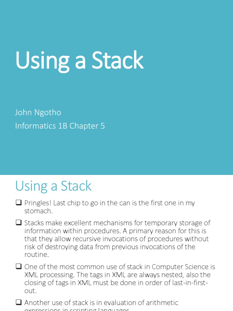Using A Stack: John Ngotho Informatics 1B Chapter 5 | PDF | Subroutine ...