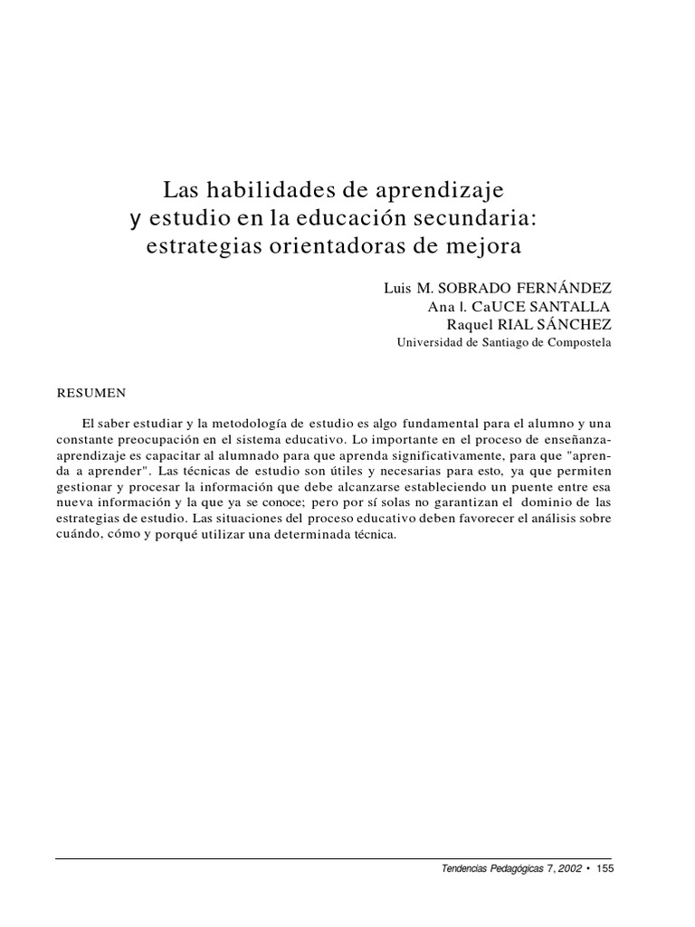 Habilidades de Aprendizaje en Secundaria | PDF | Habilidades de estudio ...