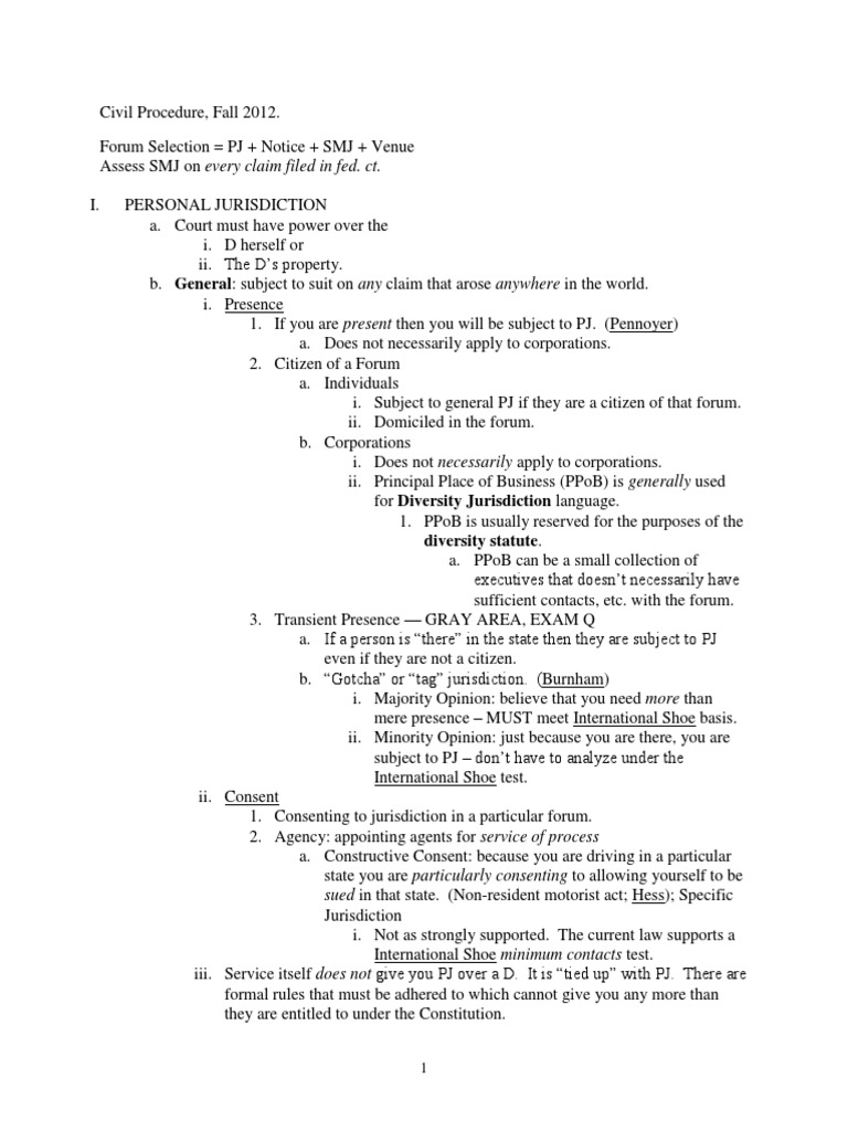 Outline Draft 1 | PDF | Service Of Process | Diversity Jurisdiction