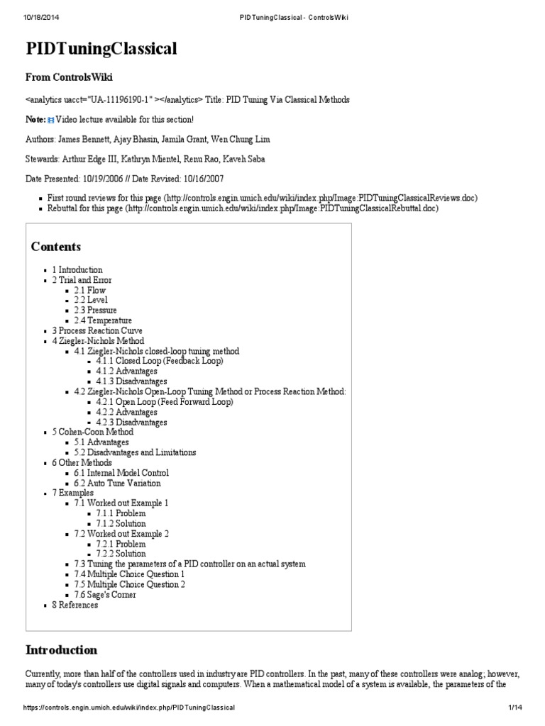 Classical PID Tuning Guide | PDF | Control Theory | Systems Theory
